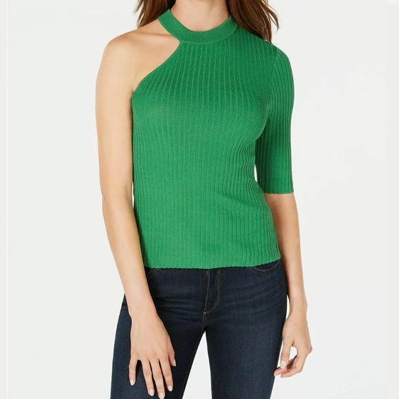 Bar III | Tops | Bar Iiioneshoulder Green Ribbed Knit Sweater 34 Sleeve ...